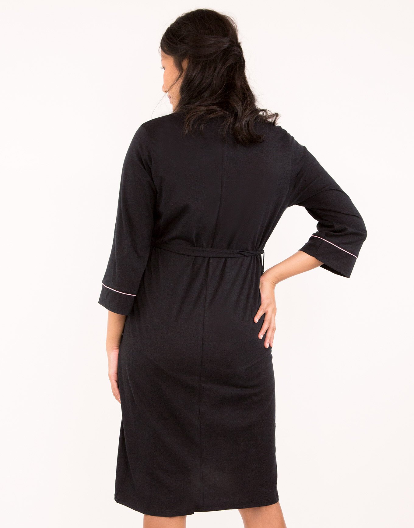MAMA Robe Black 2 Embroidered MAMA detail | Adore Me