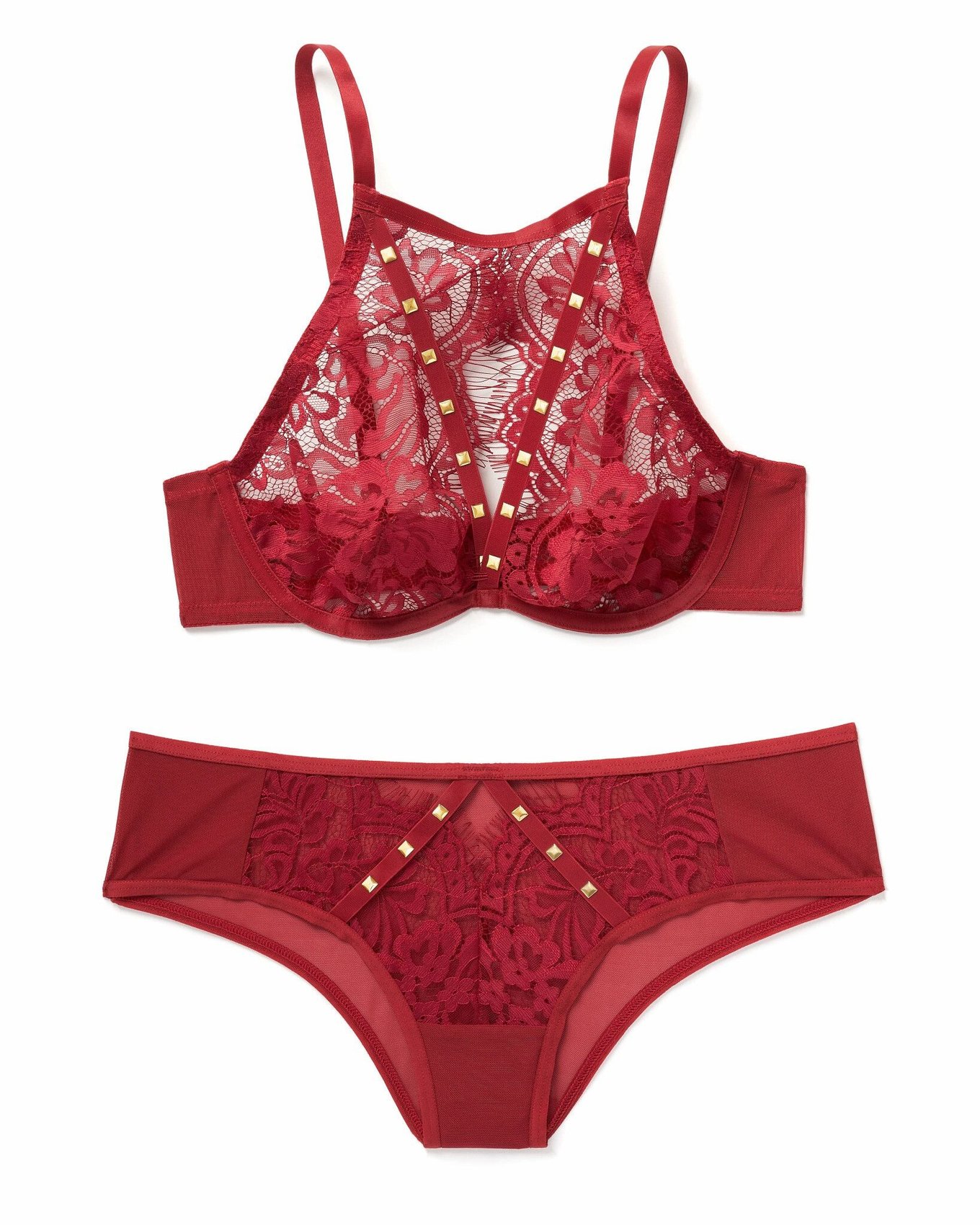Emmeline Dark Red Unlined Plunge Bra & Panty Set, 30C-38D | Adore Me
