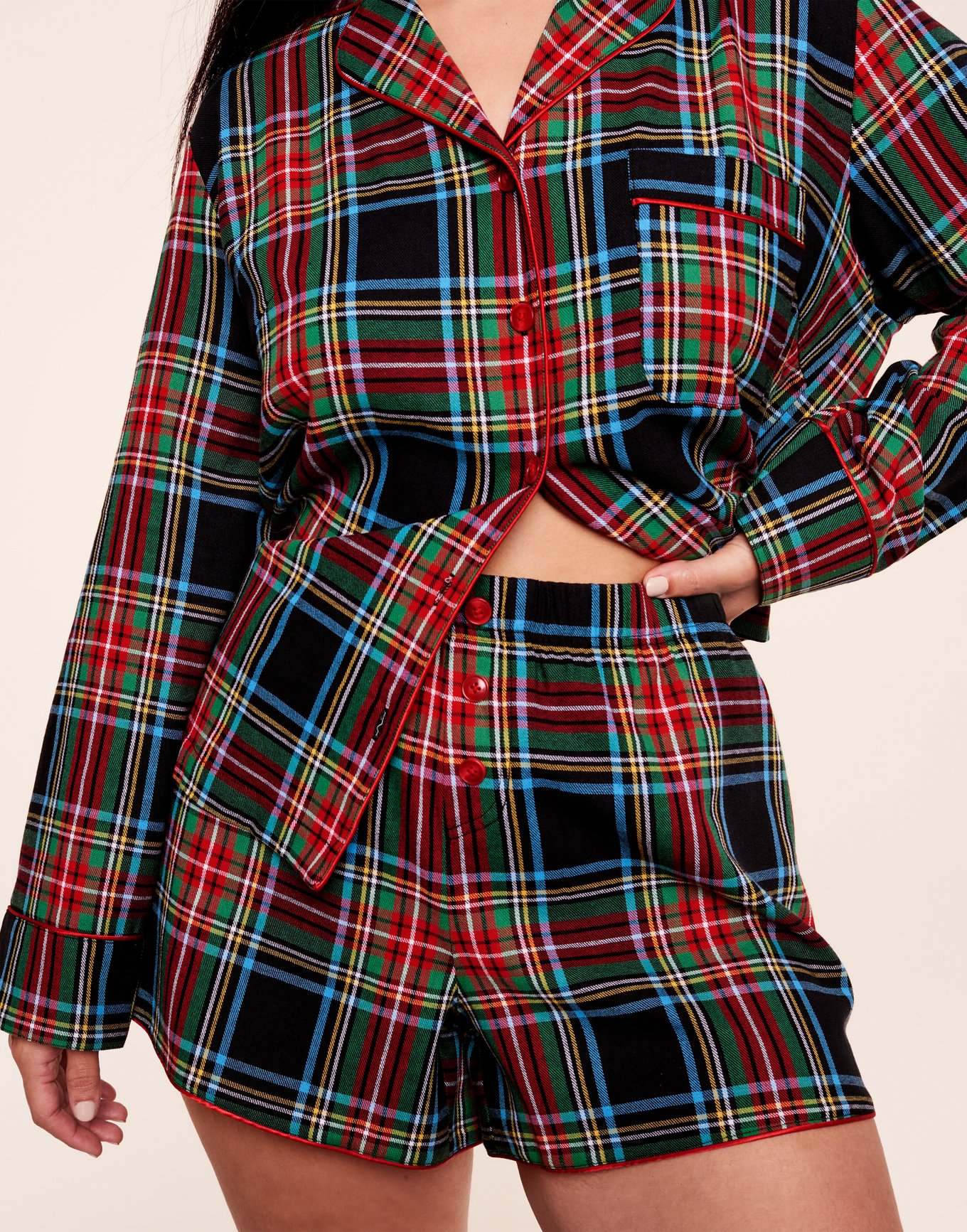 Cecelia Plaid Black Plus PJ Set | Adore Me