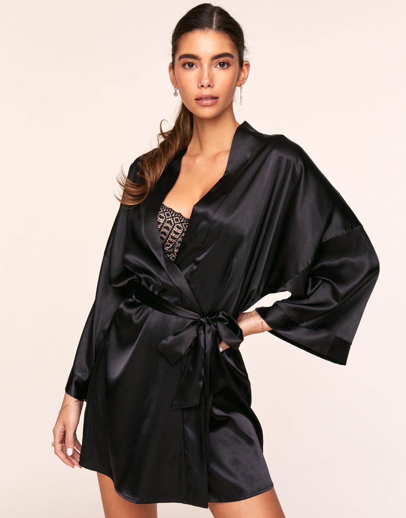 Romina Black Kimono Robe | Adore Me