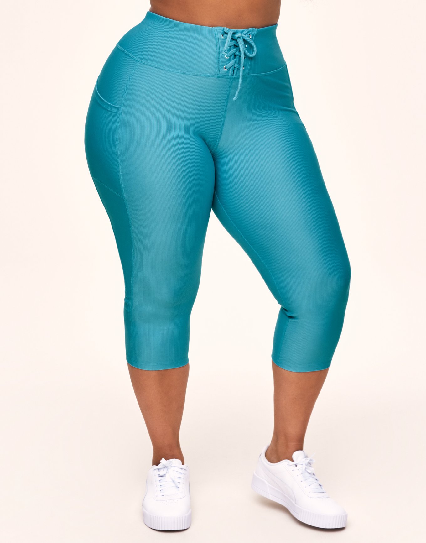 Remy Rib Lace Up Crop Medium Blue Plus Crop Bottoms 3X 4X Adore Me