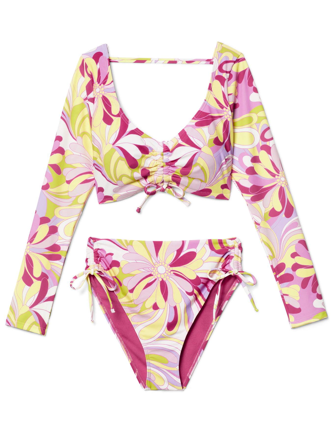 Topaz Floral Pink Rash Guard Bikini, XS-S | Adore Me
