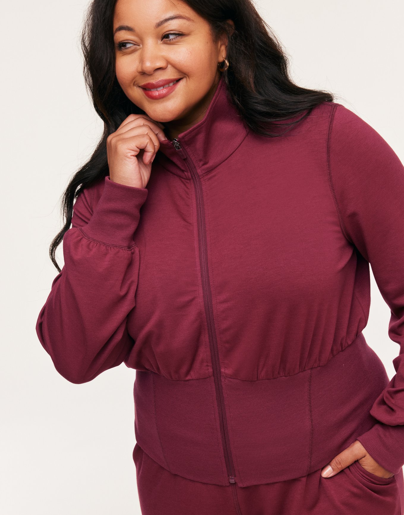 Jackleen Dark Red Plus Full Zip Sweatshirt and Pant Set | Adore Me