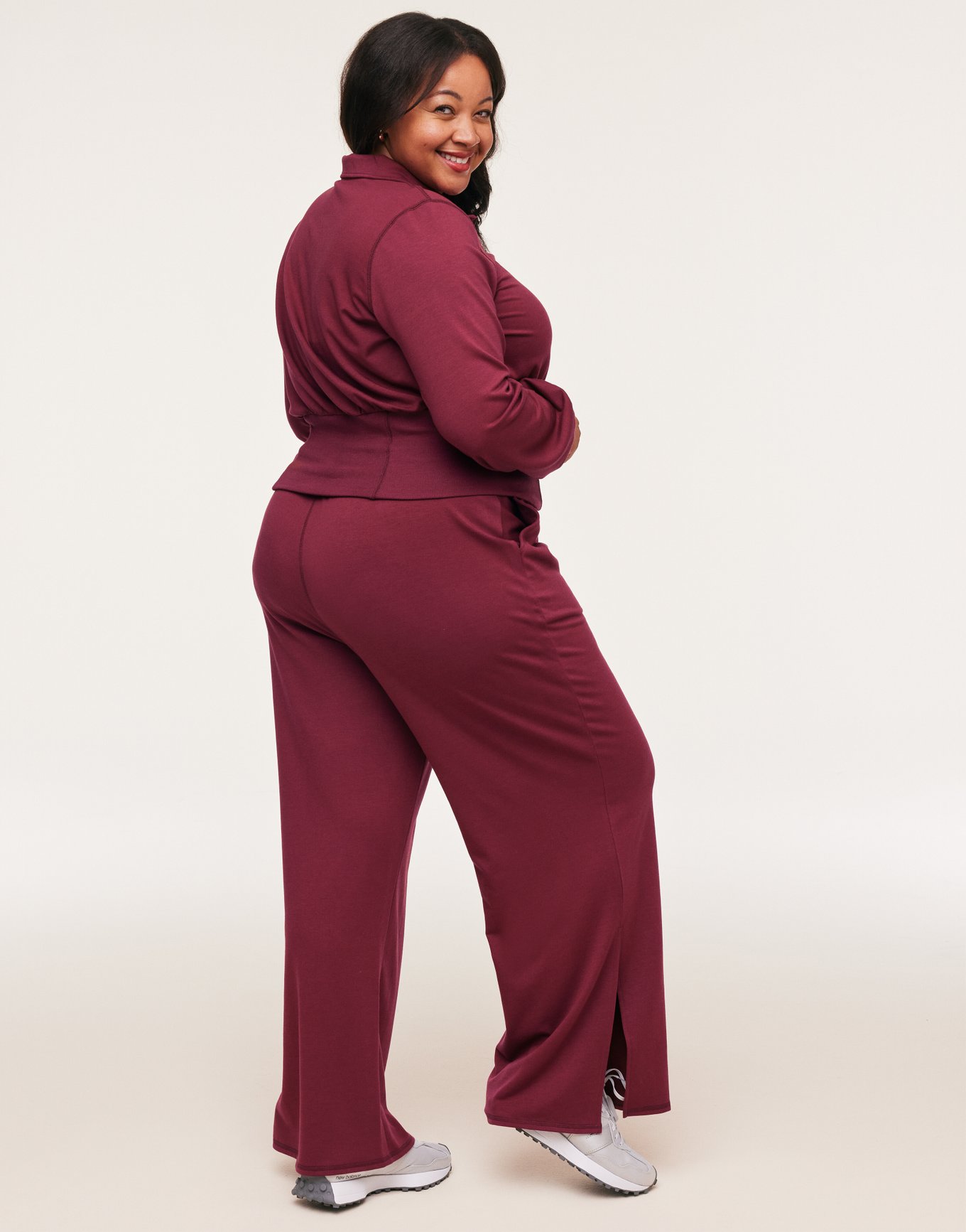 Jackleen Dark Red Plus Full Zip Sweatshirt and Pant Set | Adore Me