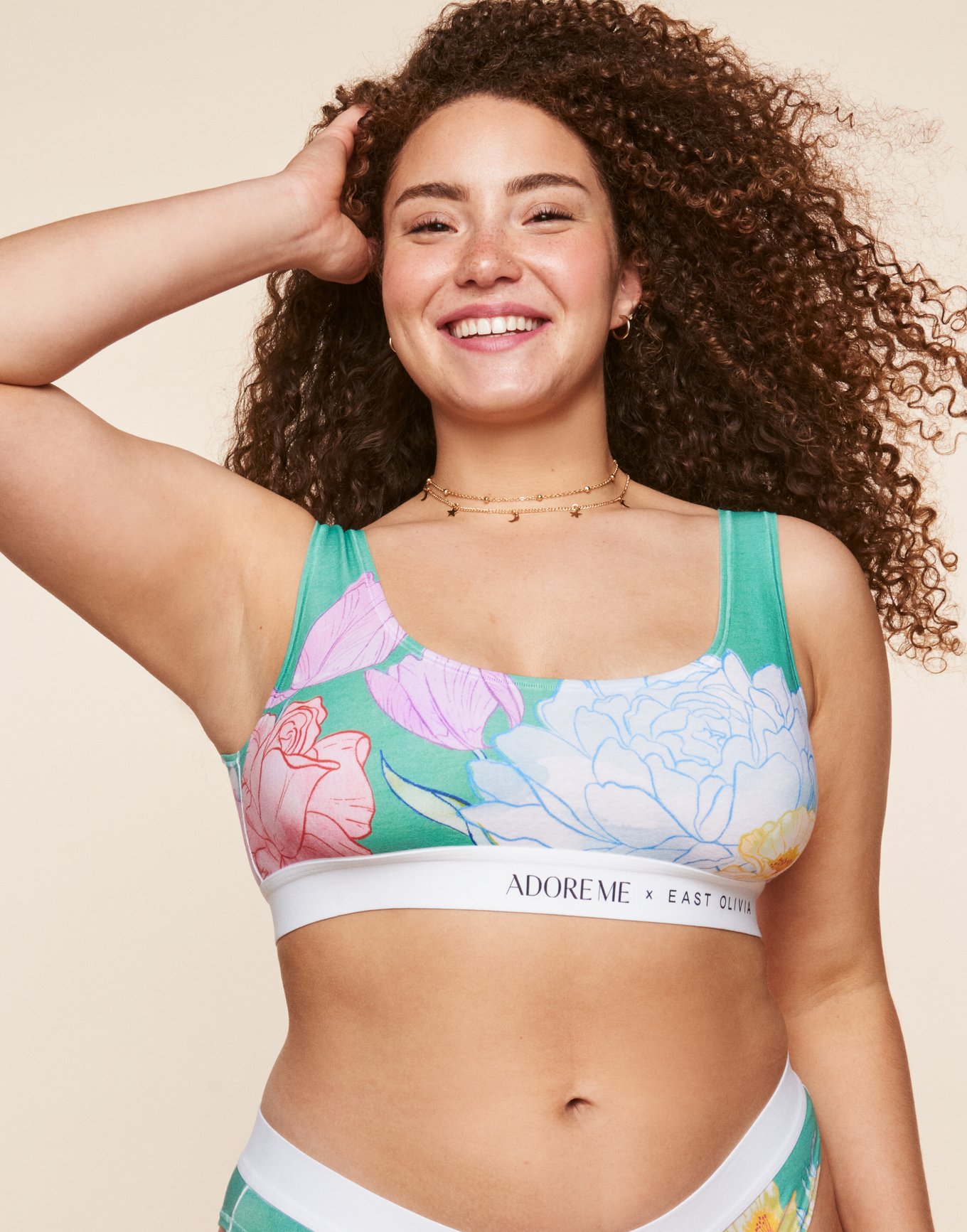 Adore Me x East Olivia Bralette Floral Green Plus | Adore Me
