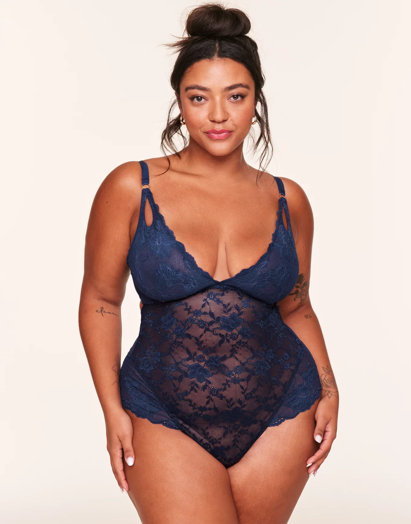 Julianna Dark Blue Plus Lace bodysuit | Adore Me