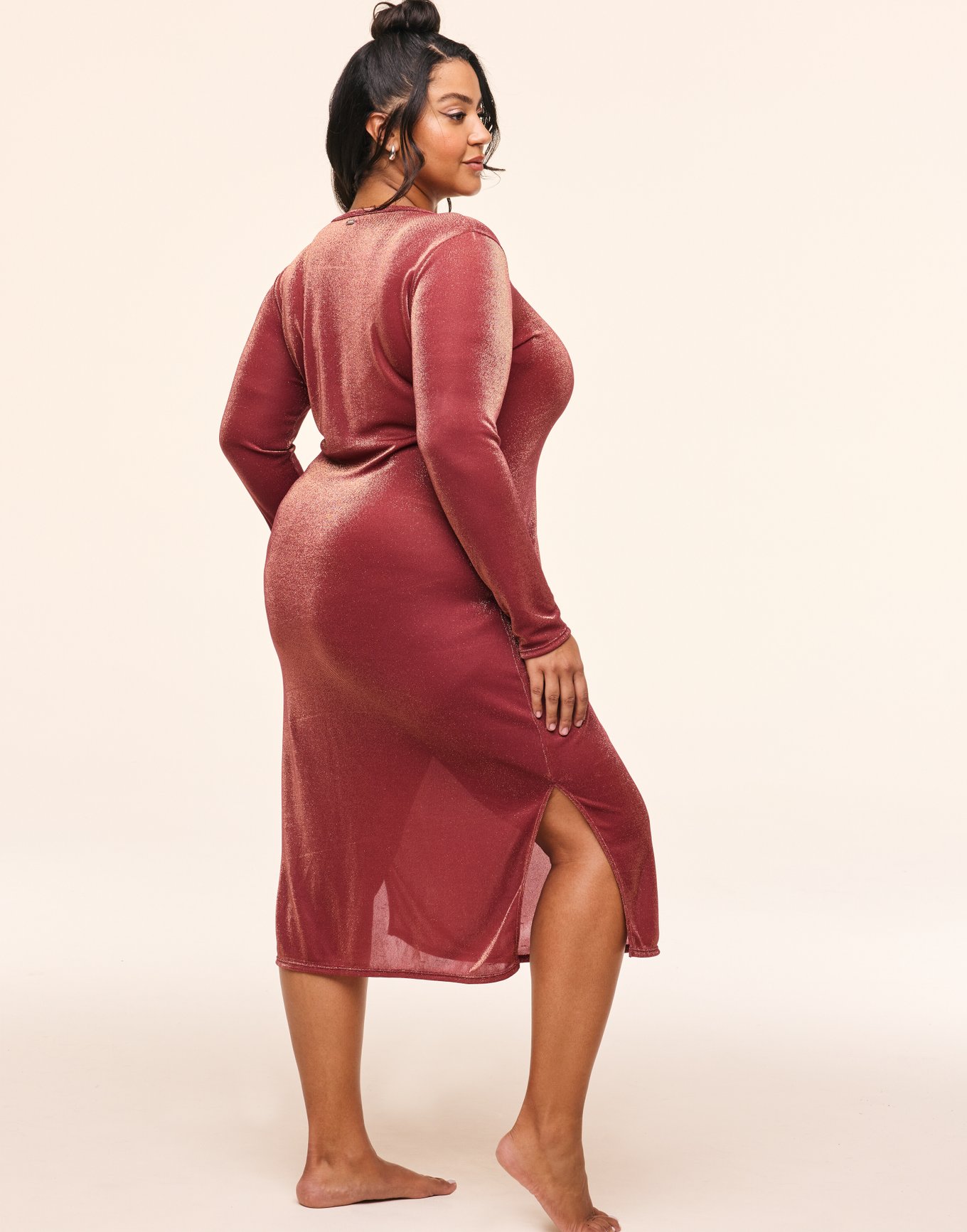 Keoni Dark Red Plus Long Sleeve Slip | Adore Me