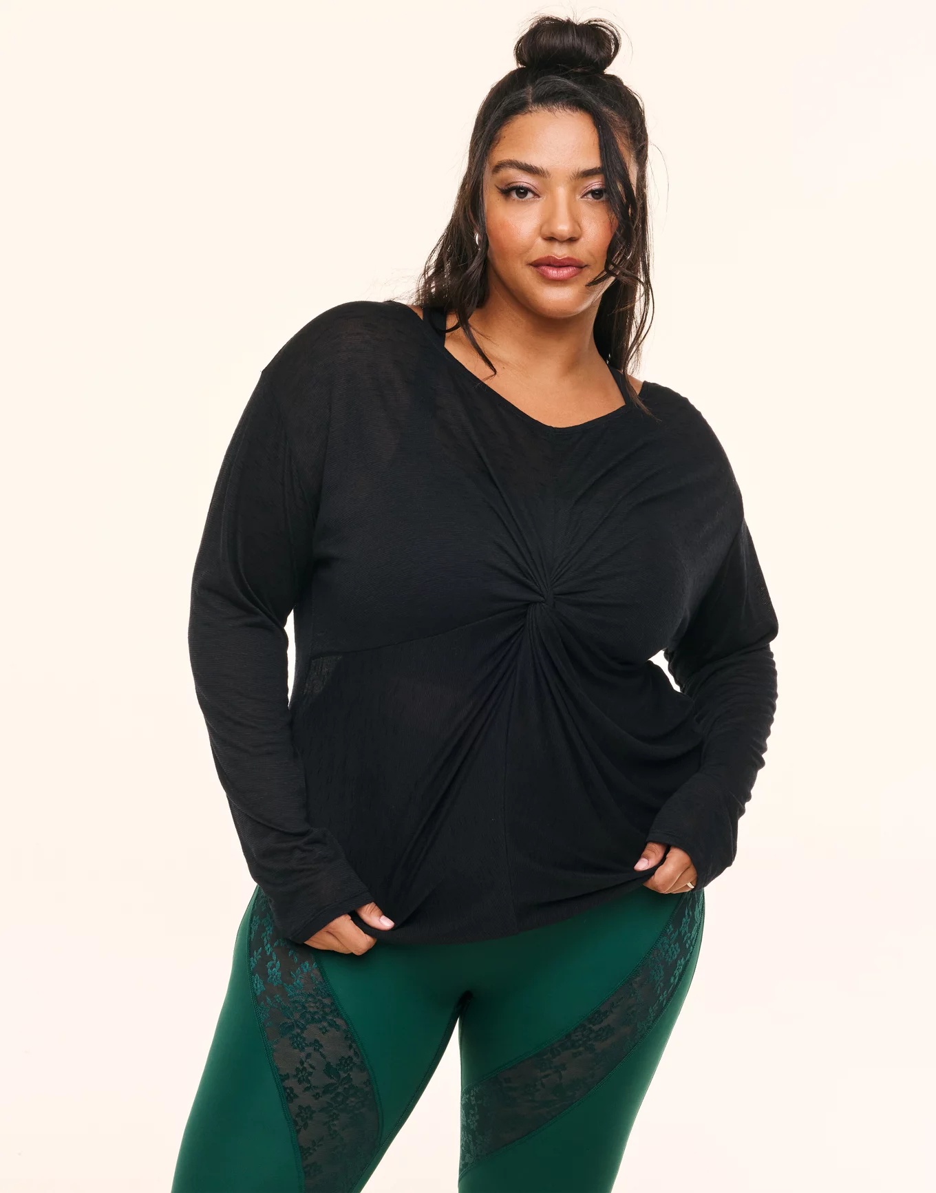 Mallory Black Plus Long Sleeve Active Top, 1X-3X | Adore Me