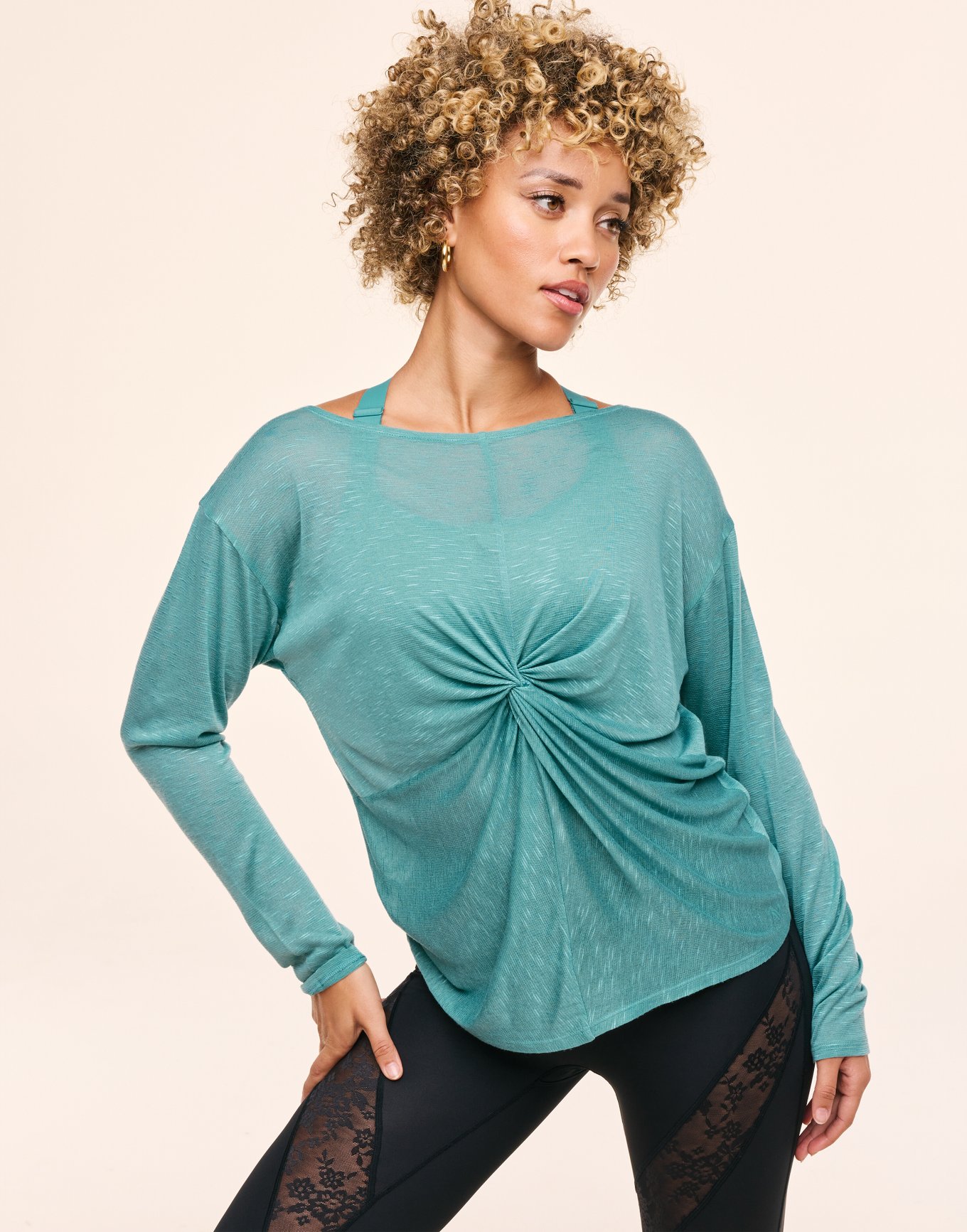 Mallory Medium Green Long Sleeve Active Top, S-XL | Adore Me