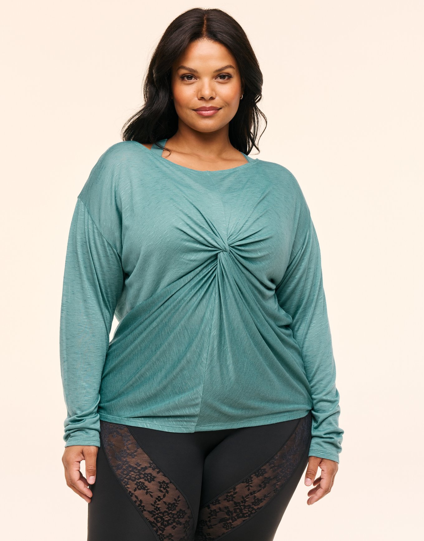 Mallory Medium Green Plus Long Sleeve Active Top, 1X-4X | Adore Me