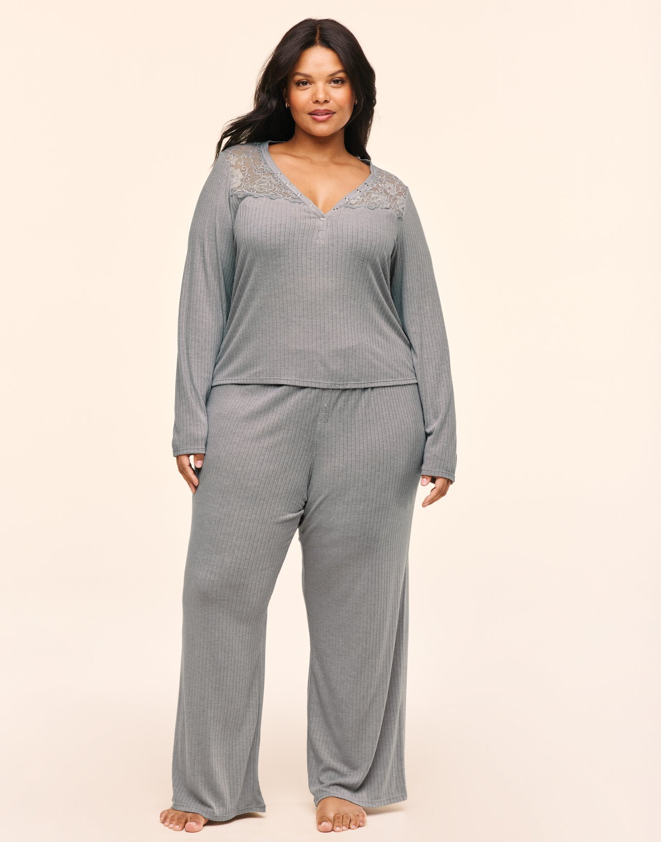 Zahra Dark Gray Plus Long Sleeve and Pant Set | Adore Me