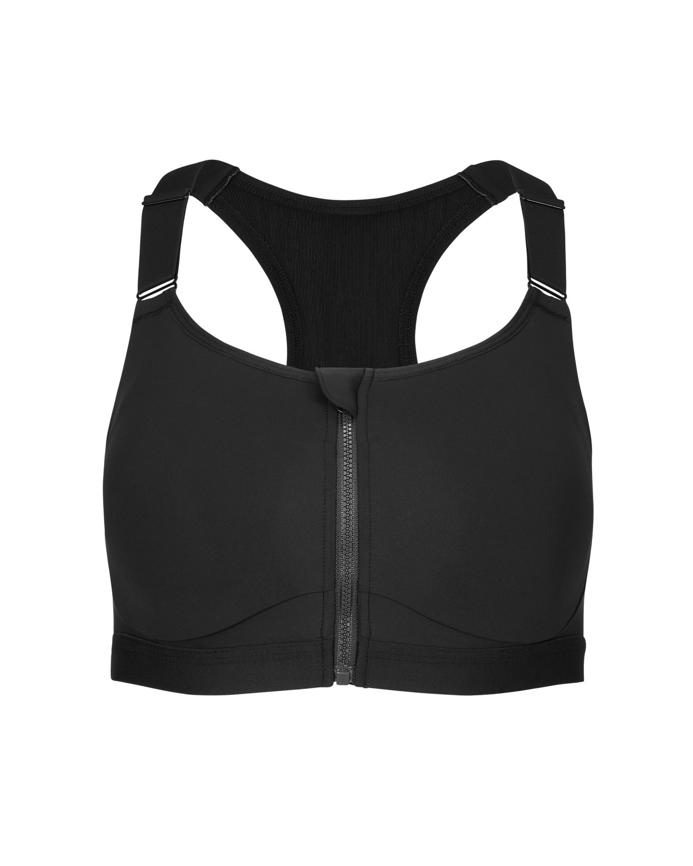 Laticia Black Zip Front Sports Bra, 32B-38D | Adore Me