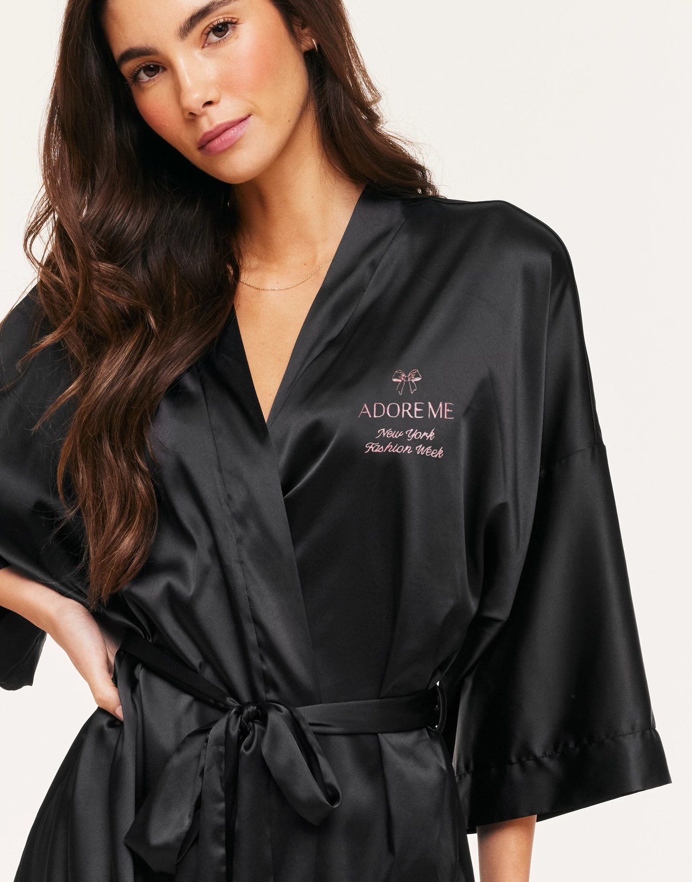 NYFW Satin Robe Black Kimono Robe | Adore Me