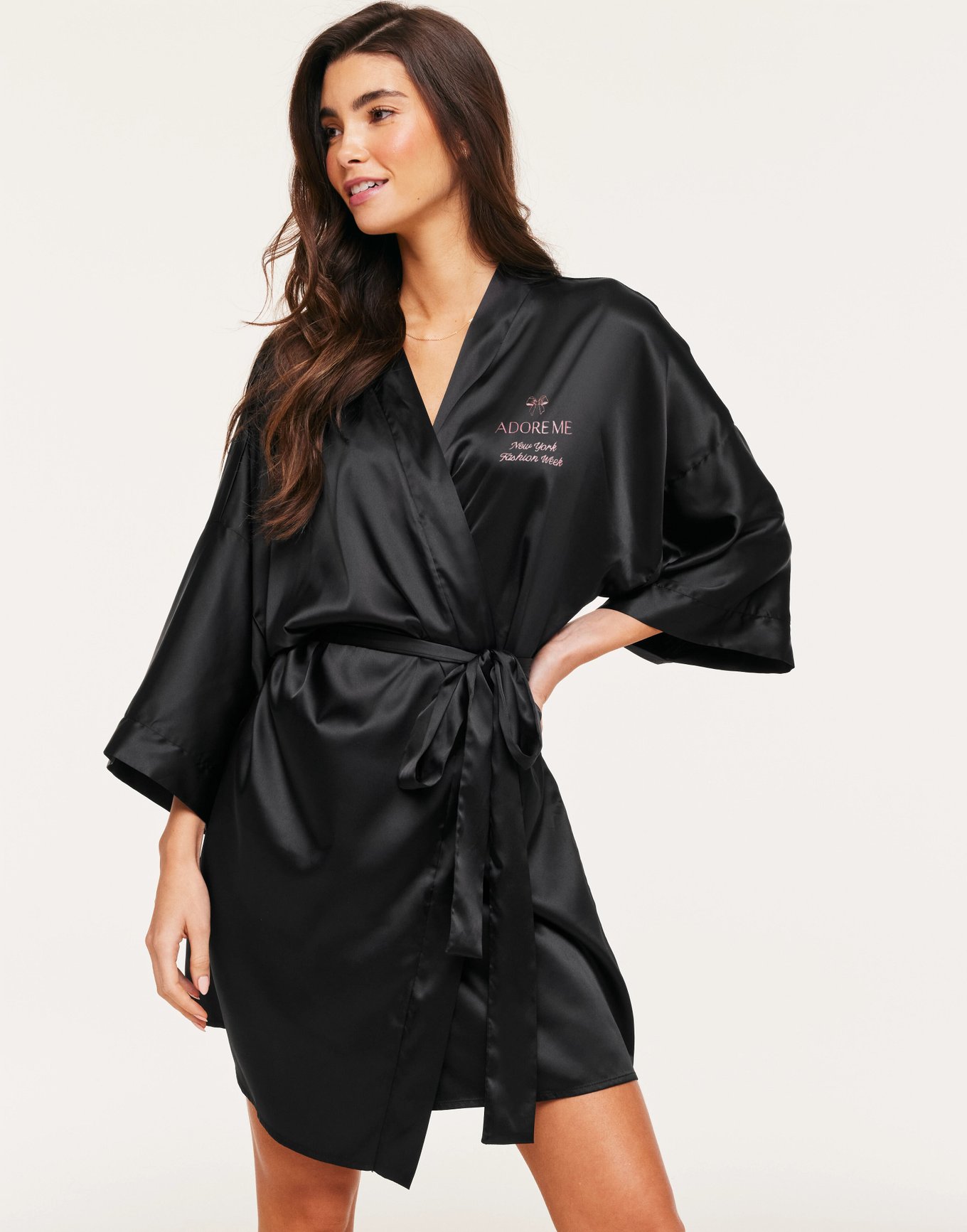 NYFW Satin Robe Black Kimono Robe | Adore Me
