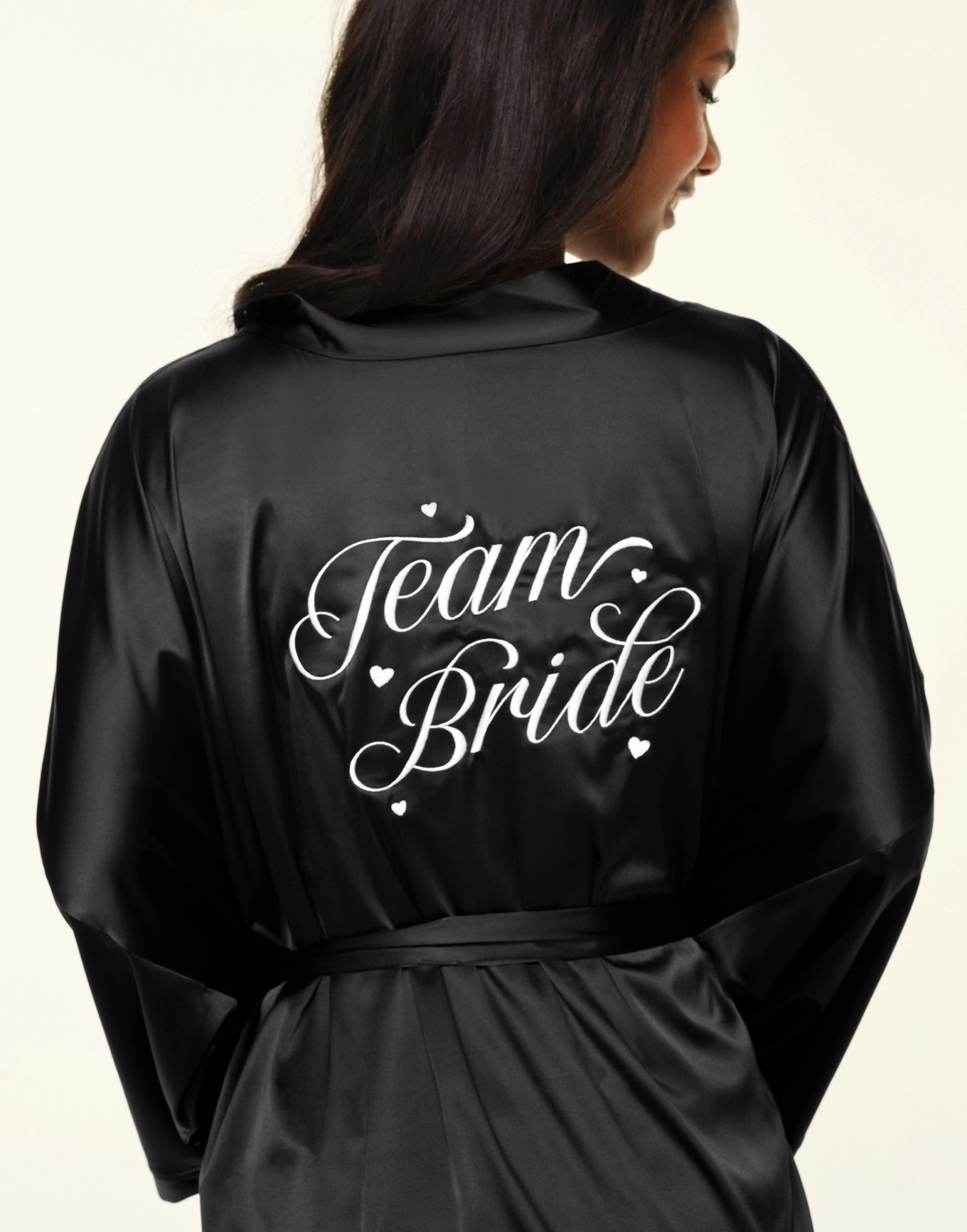 Team Bride Satin Robe Black Black Team Bride Robe | Adore Me