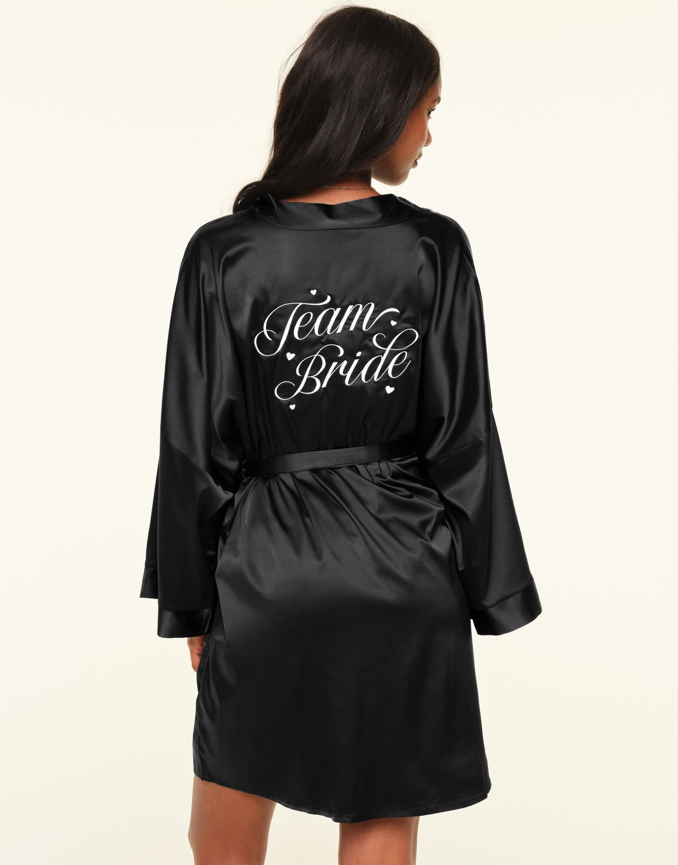 Team Bride Satin Robe Black Black Team Bride Robe | Adore Me