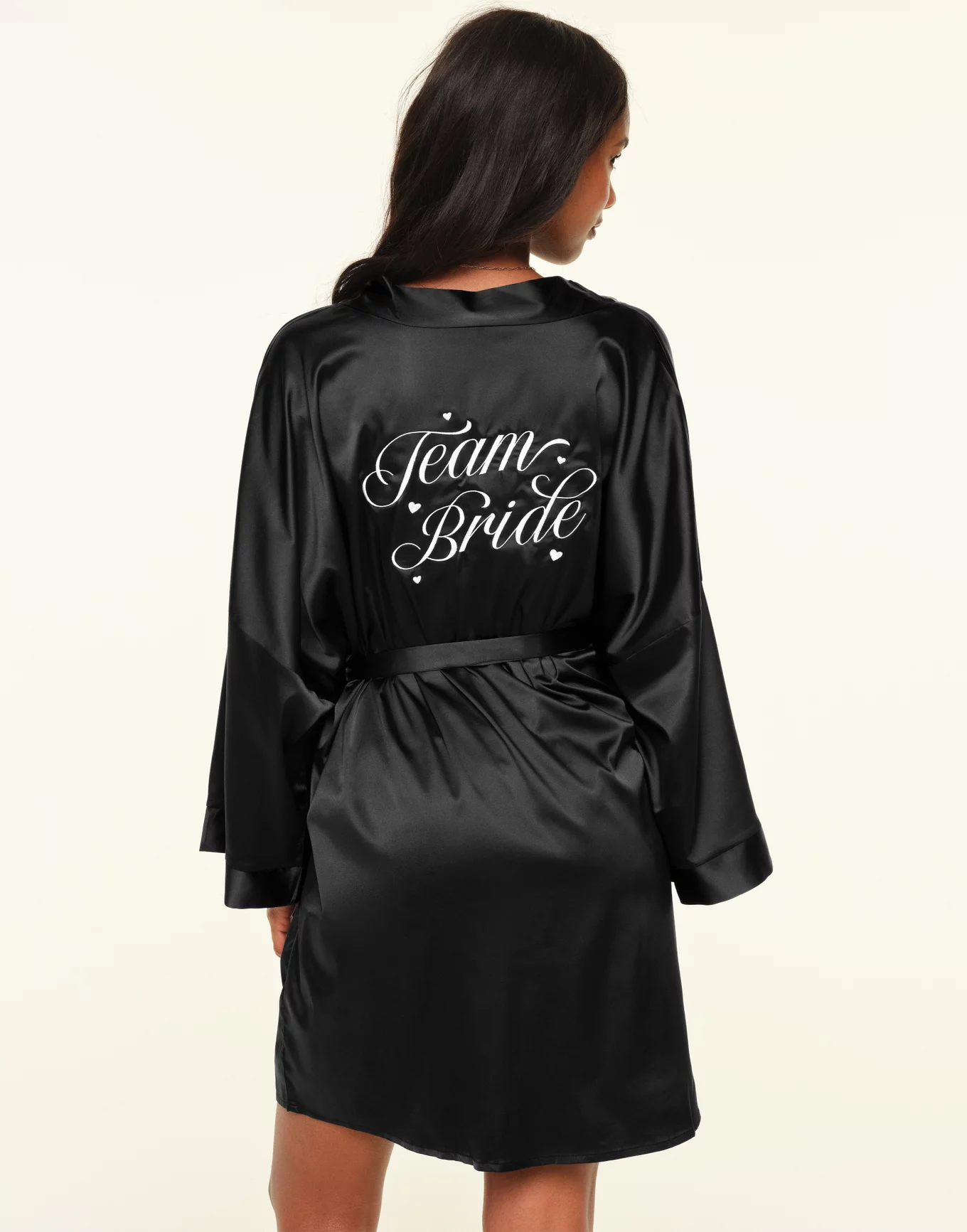 Team Bride Satin Robe Black Black Team Bride Robe | Adore Me