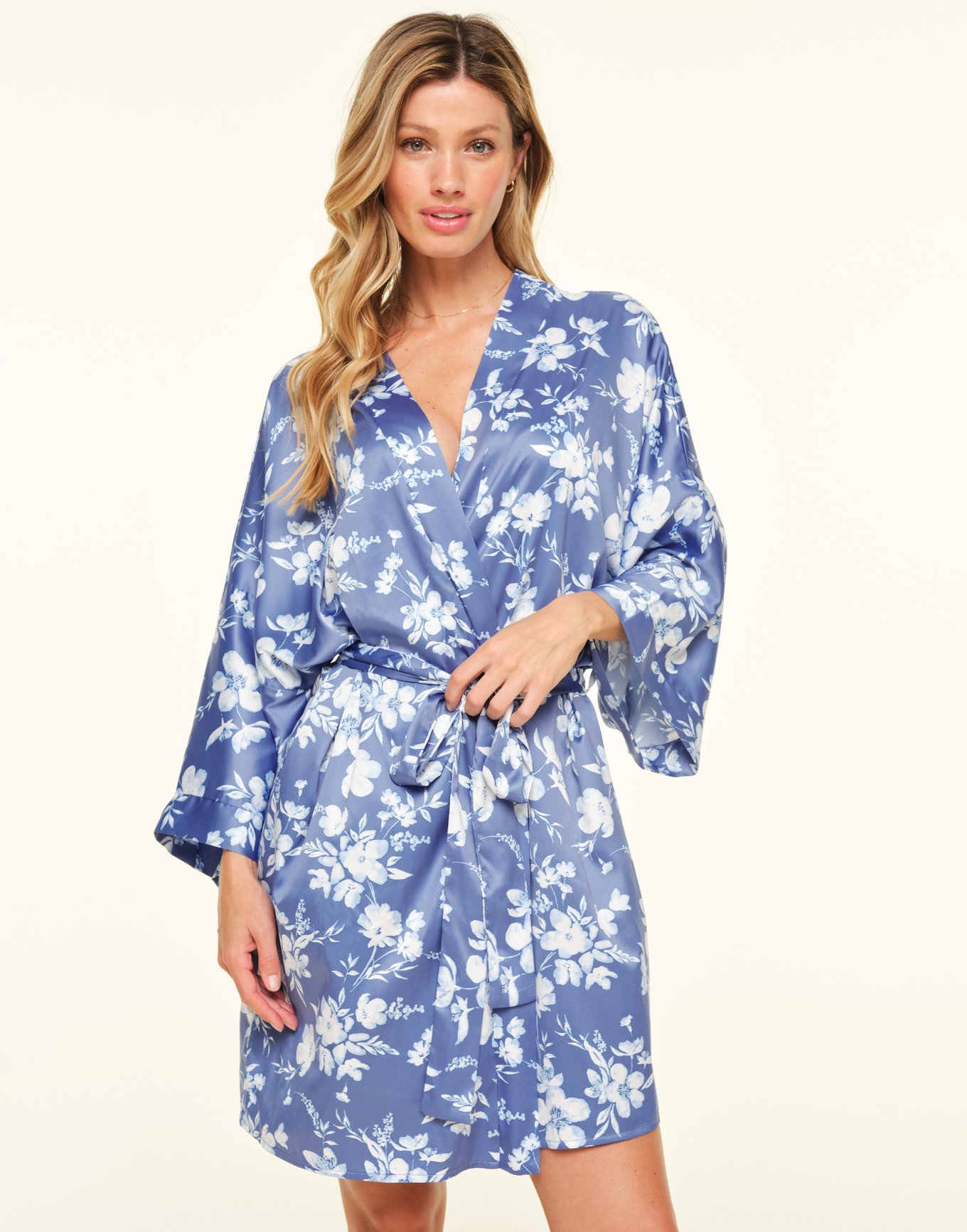 Izabella B1 Floral Blue Kimono Robe, XS | Adore Me