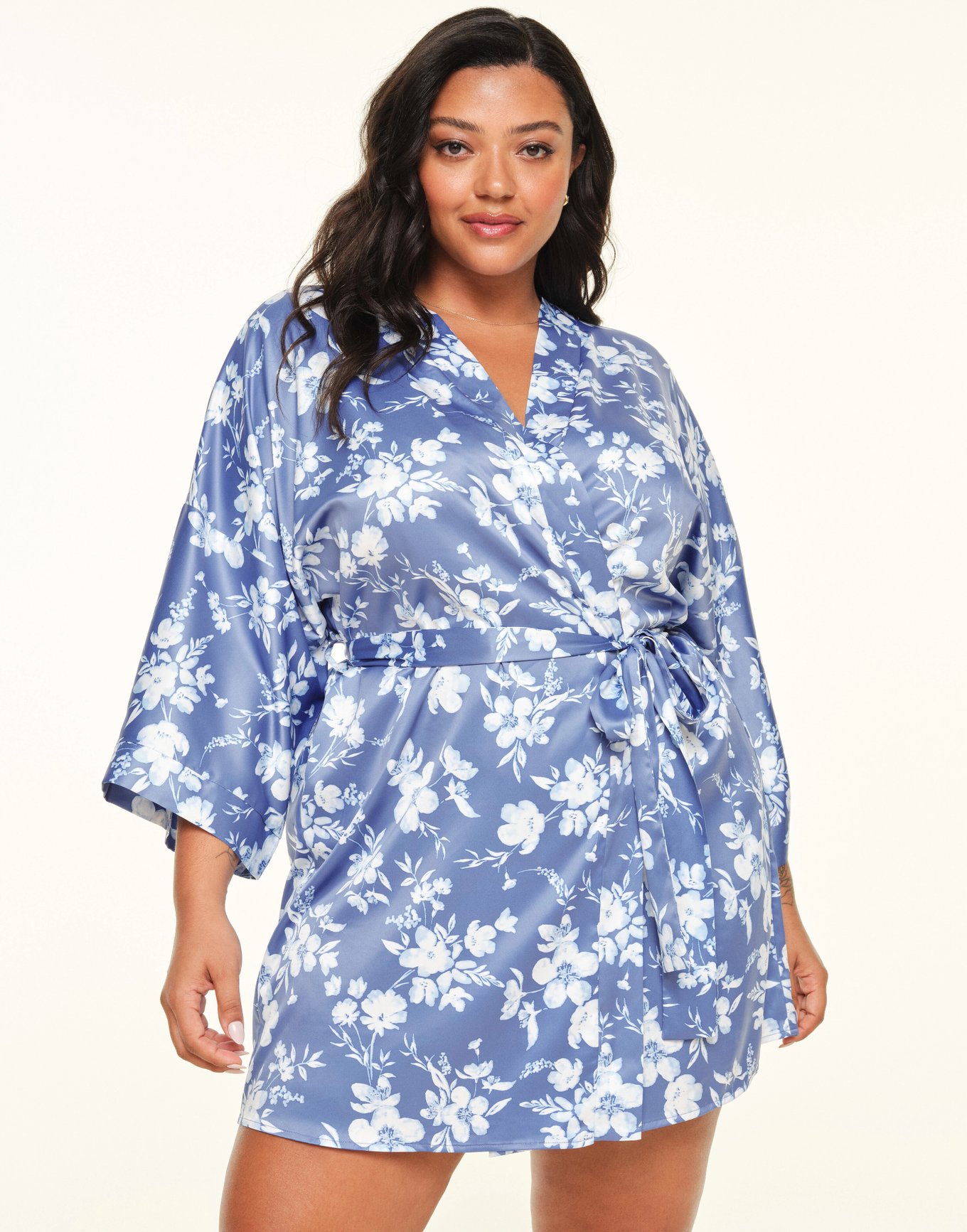 Izabella B1 Floral Blue Kimono Robe | Adore Me