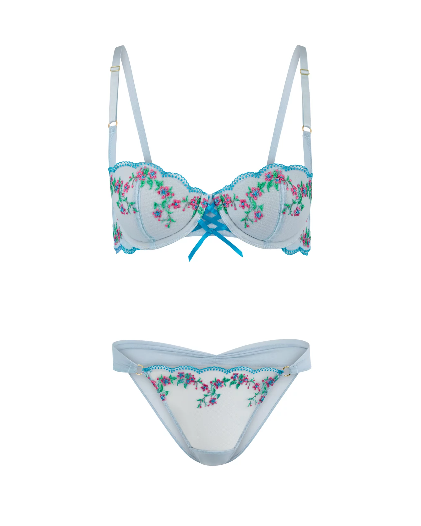 Sophy Floral Blue Balconette with Removable Push Up Cookies, | Adore Me
