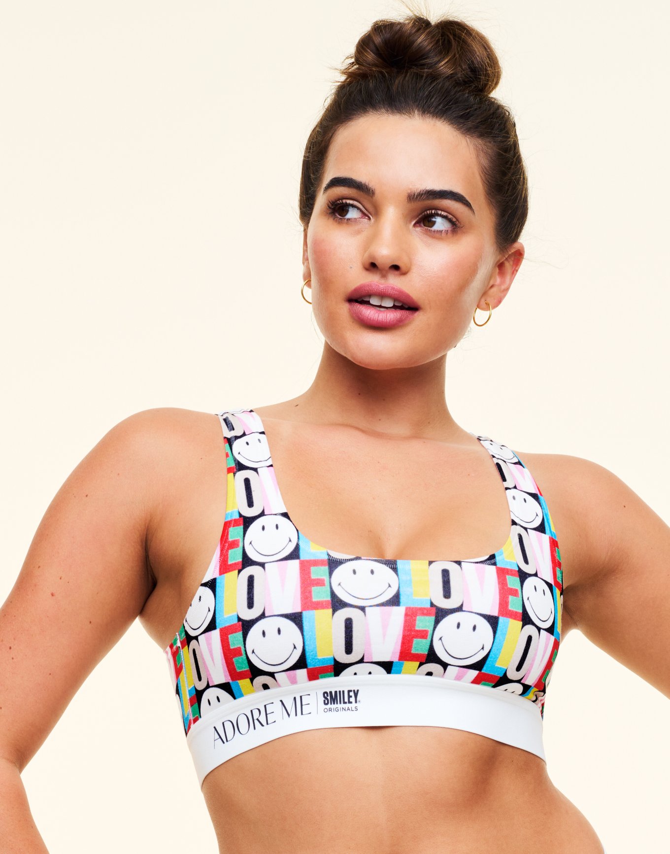 AM x Smiley Originals Bralette Convo Black Scoop neck Shelf Bra, | Adore Me