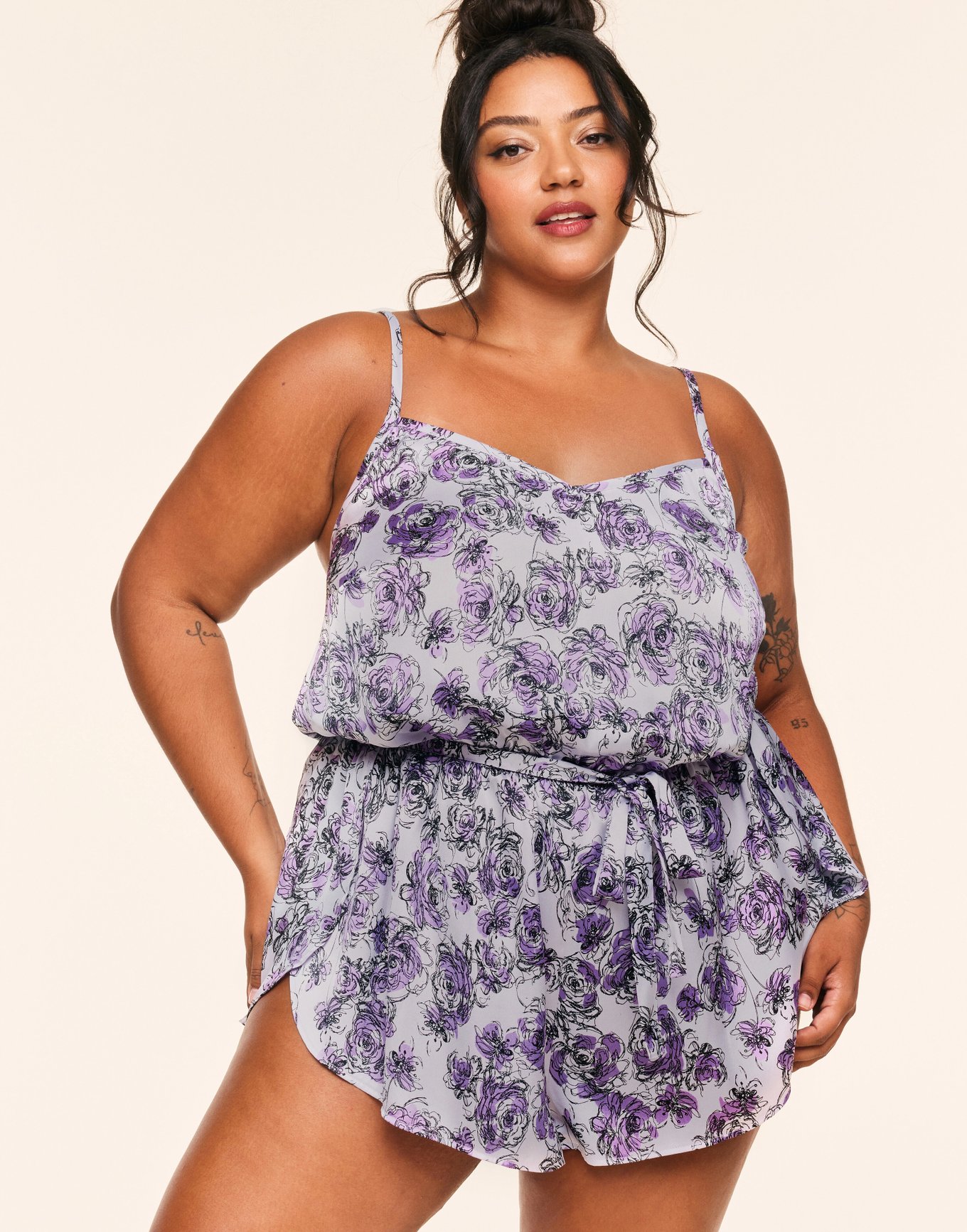 Karinna Floral Purple Romper, XS | Adore Me