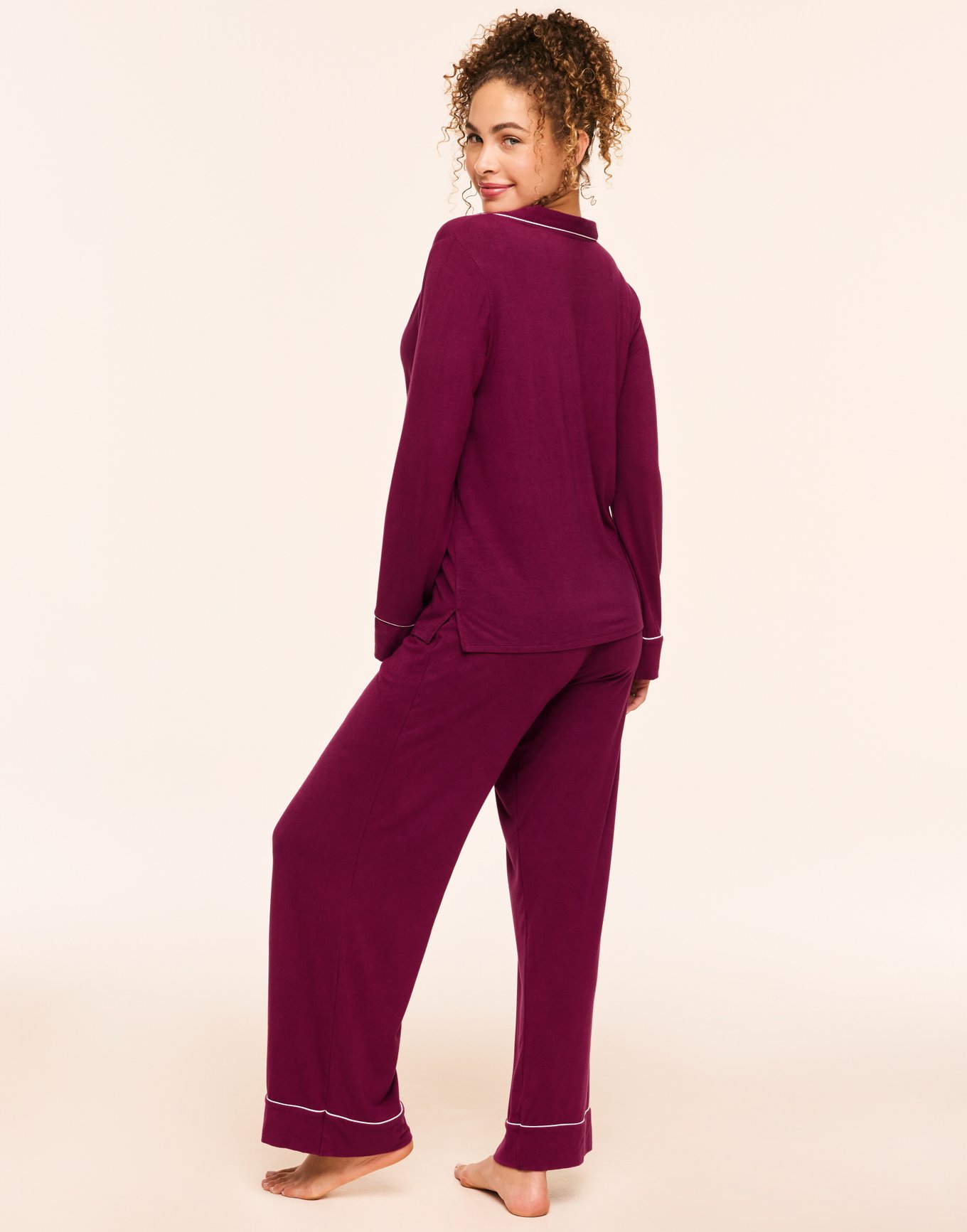 Matilde Dark Red Long Sleeve and Pant PJ Set, M | Adore Me