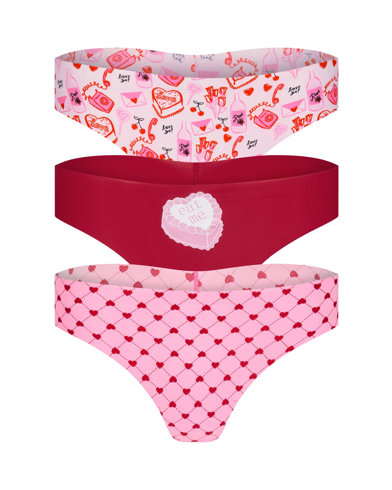 Francine Invisible Pack Thong Heart Red Plus Thong (Pack of 3), 3X ...