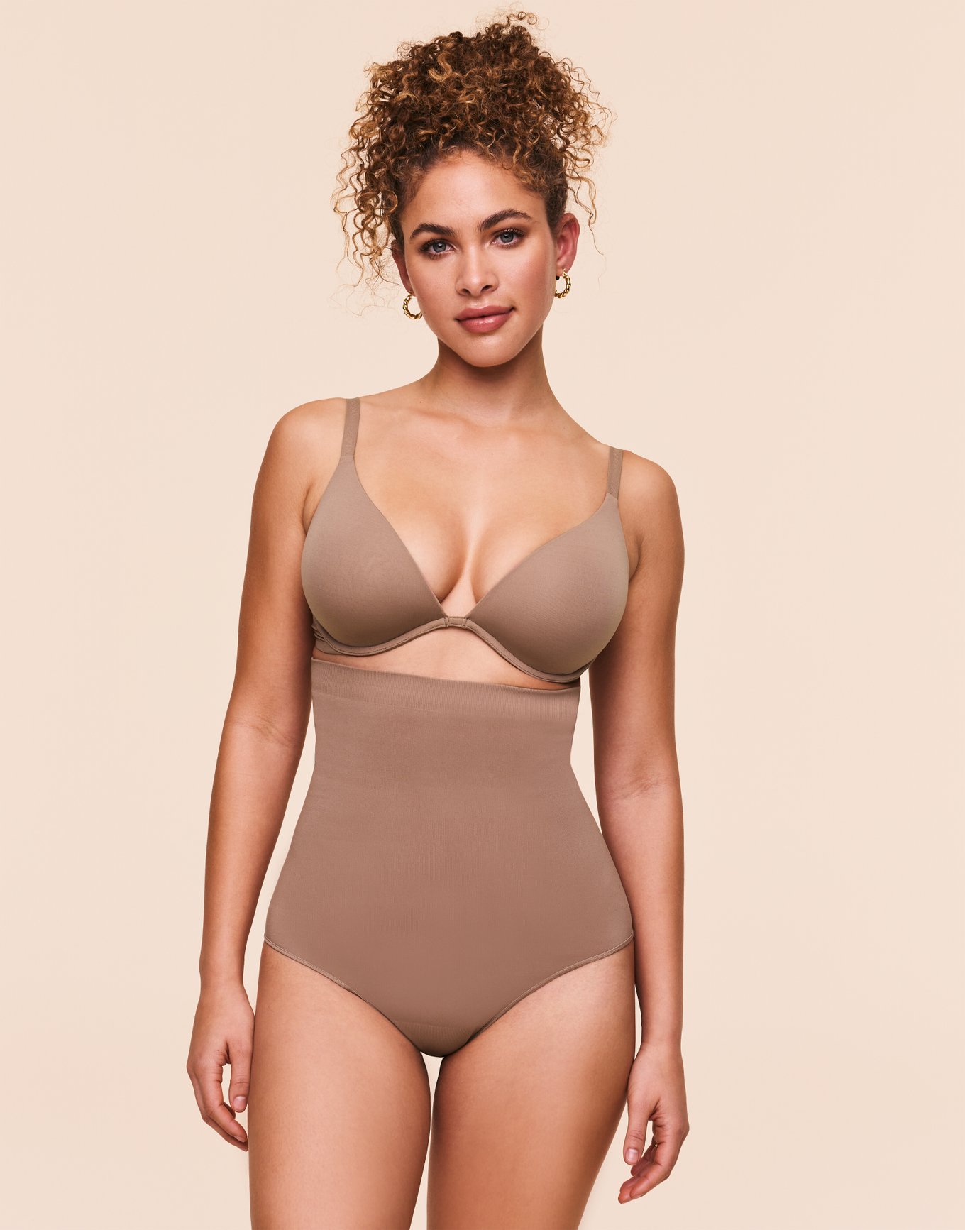 Riya Medium Beige High Waisted Thong | Adore Me