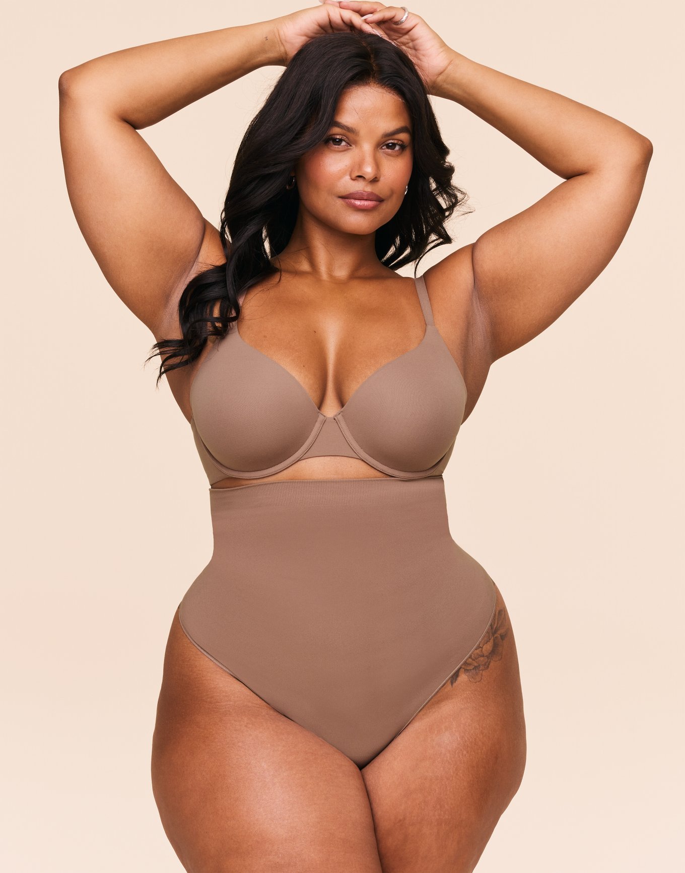 Riya Medium Beige Plus High Waisted Thong, 1X/2X-3X/4X | Adore Me