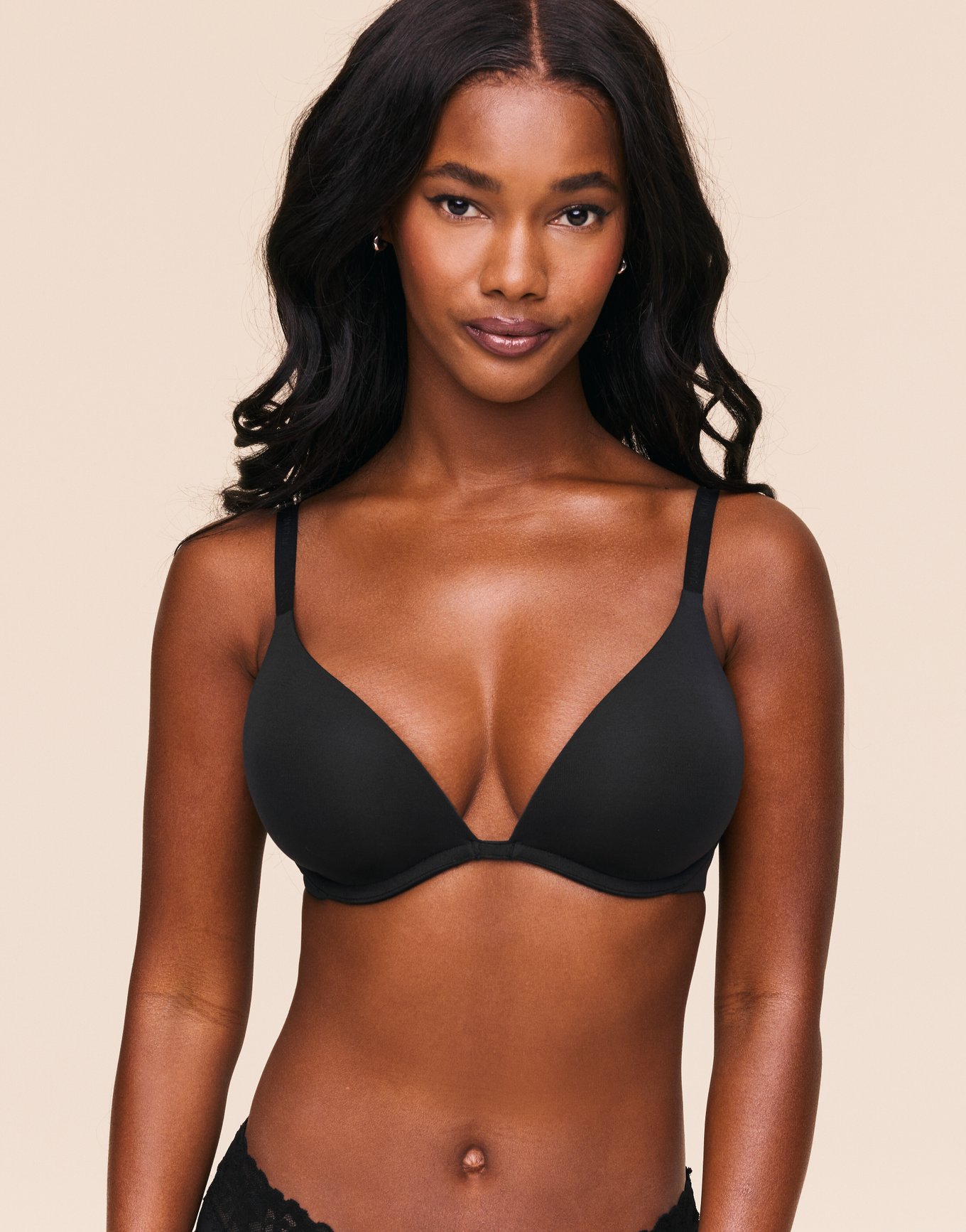 Natalya Black Push Up Plunge Bra and Panty Set, 32B-38DD | Adore Me