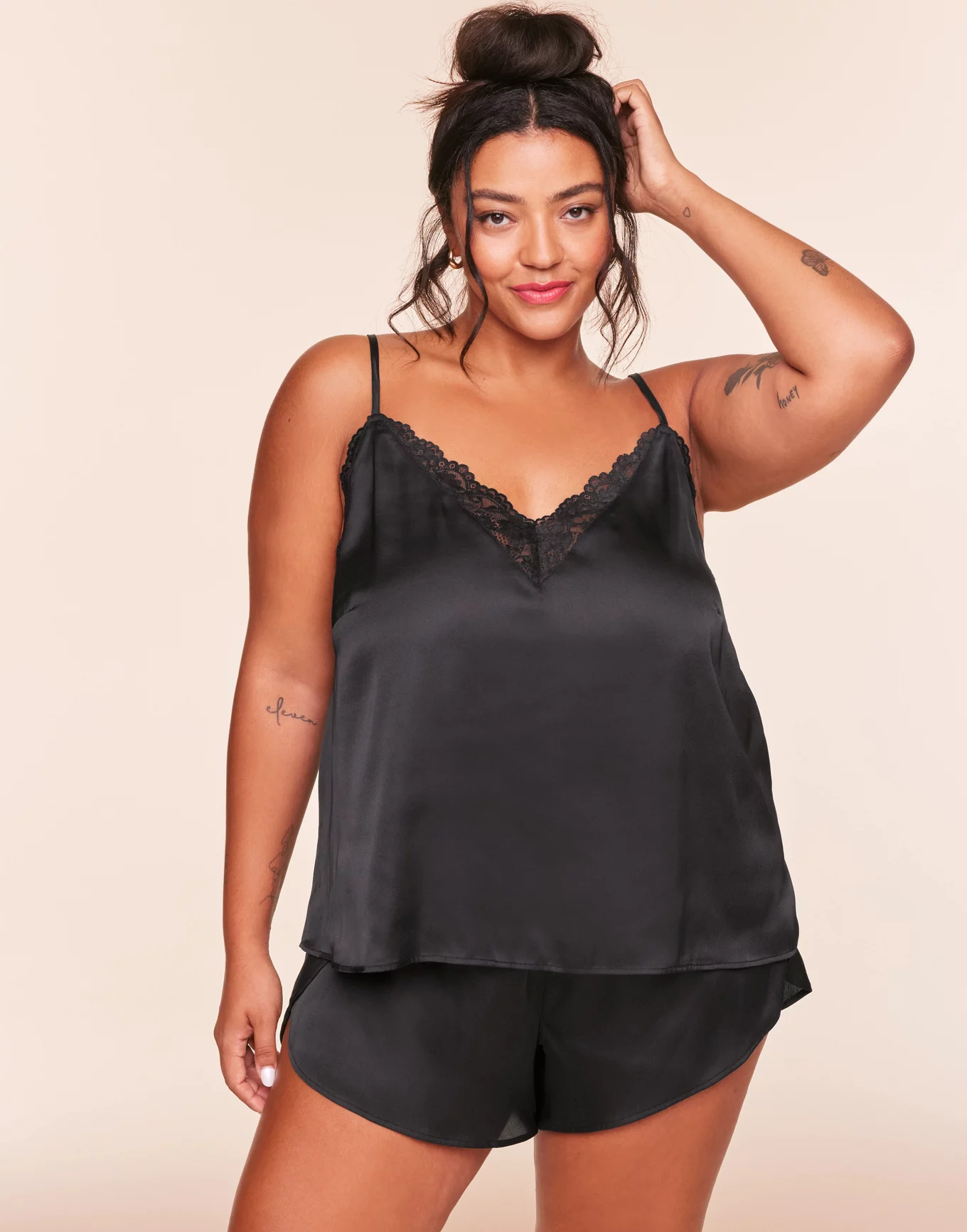 Linny B1 Black Plus Camisole and Short Set, 1X-4X | Adore Me